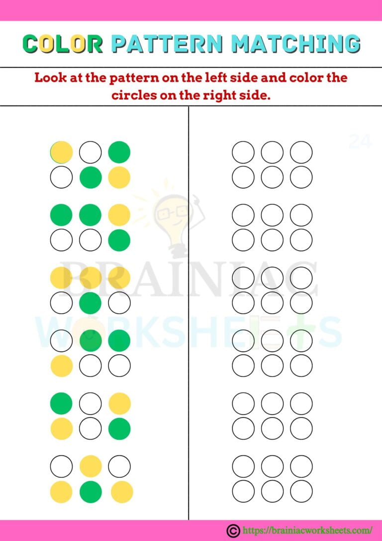 Color Pattern Matching Lkg Worksheet - Brainiac Worksheets