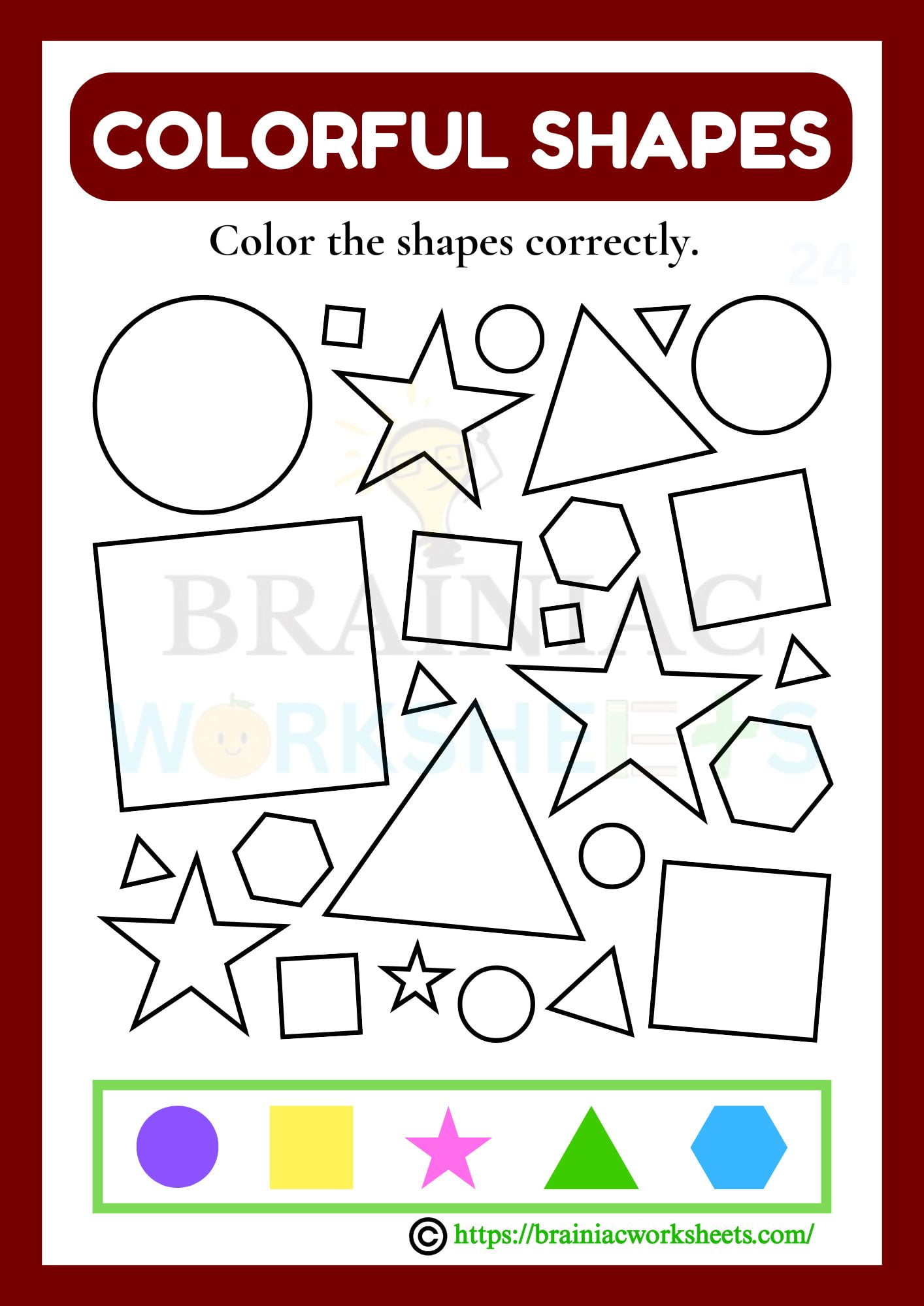 Color The Shapes Ukg Worksheet - Brainiac Worksheets