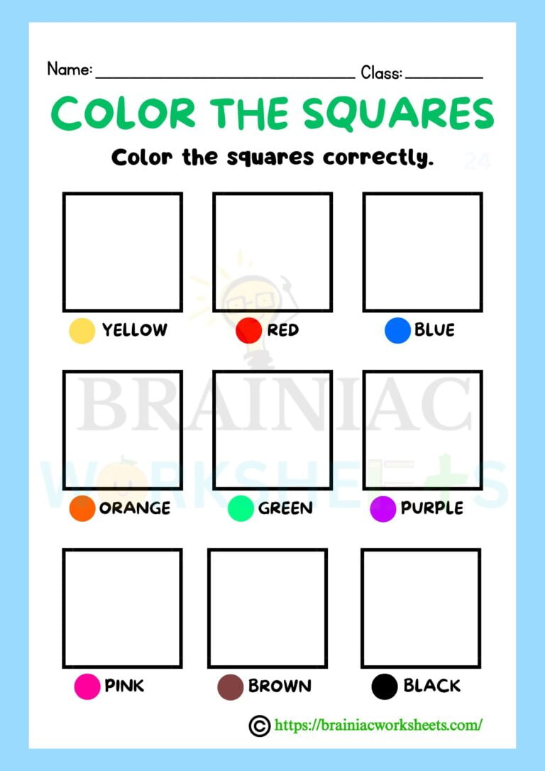 Color The Squares Worksheet For Lkg - Brainiac Worksheets