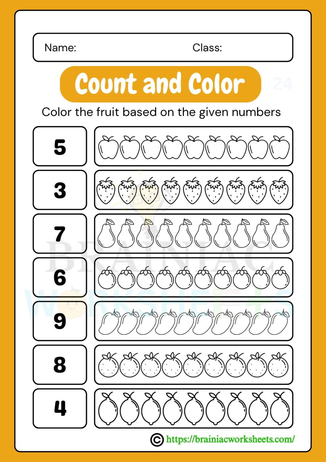 Count And Color Fruits Ukg Maths Worksheet - Brainiac Worksheets