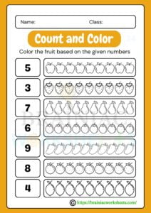 Count And Color Fruits Ukg Maths Worksheet - Brainiac Worksheets