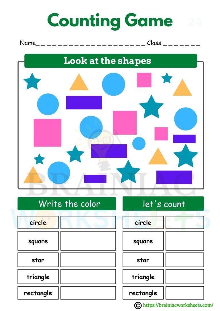 Counting Shapes Game Worksheet For Ukg - Brainiac Worksheets