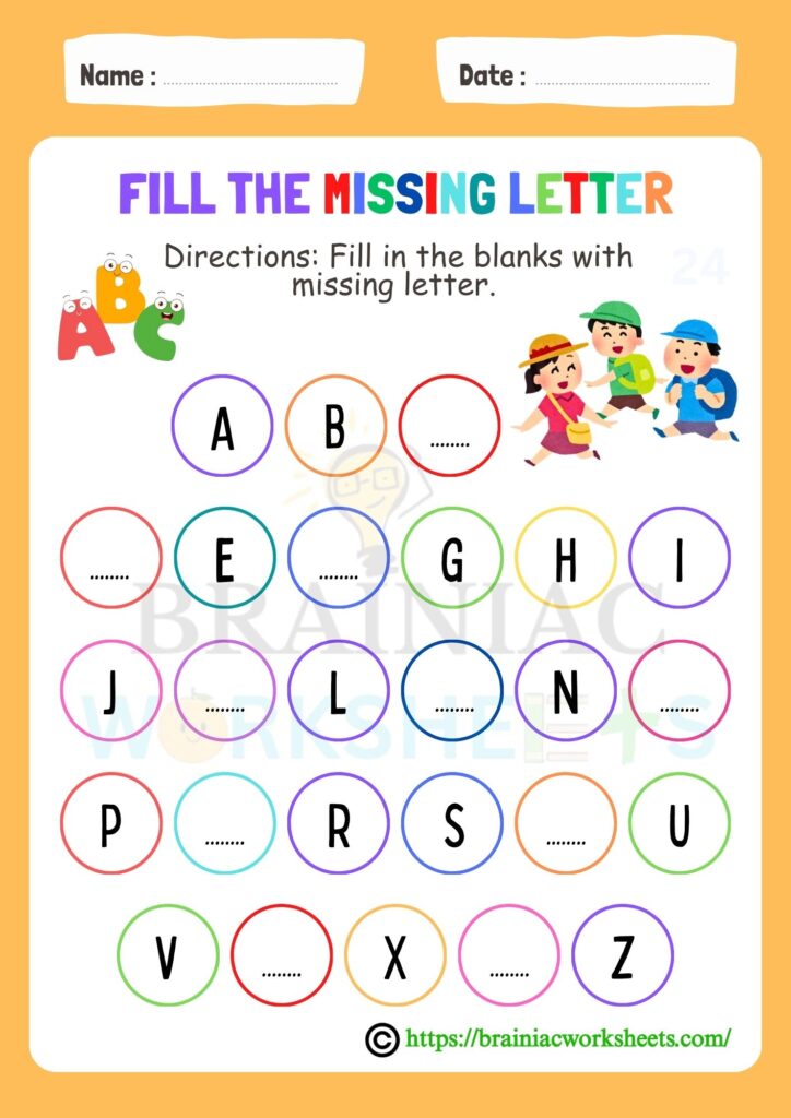 Fill In Missing Alphabets Lkg English Worksheet Brainiac Worksheets