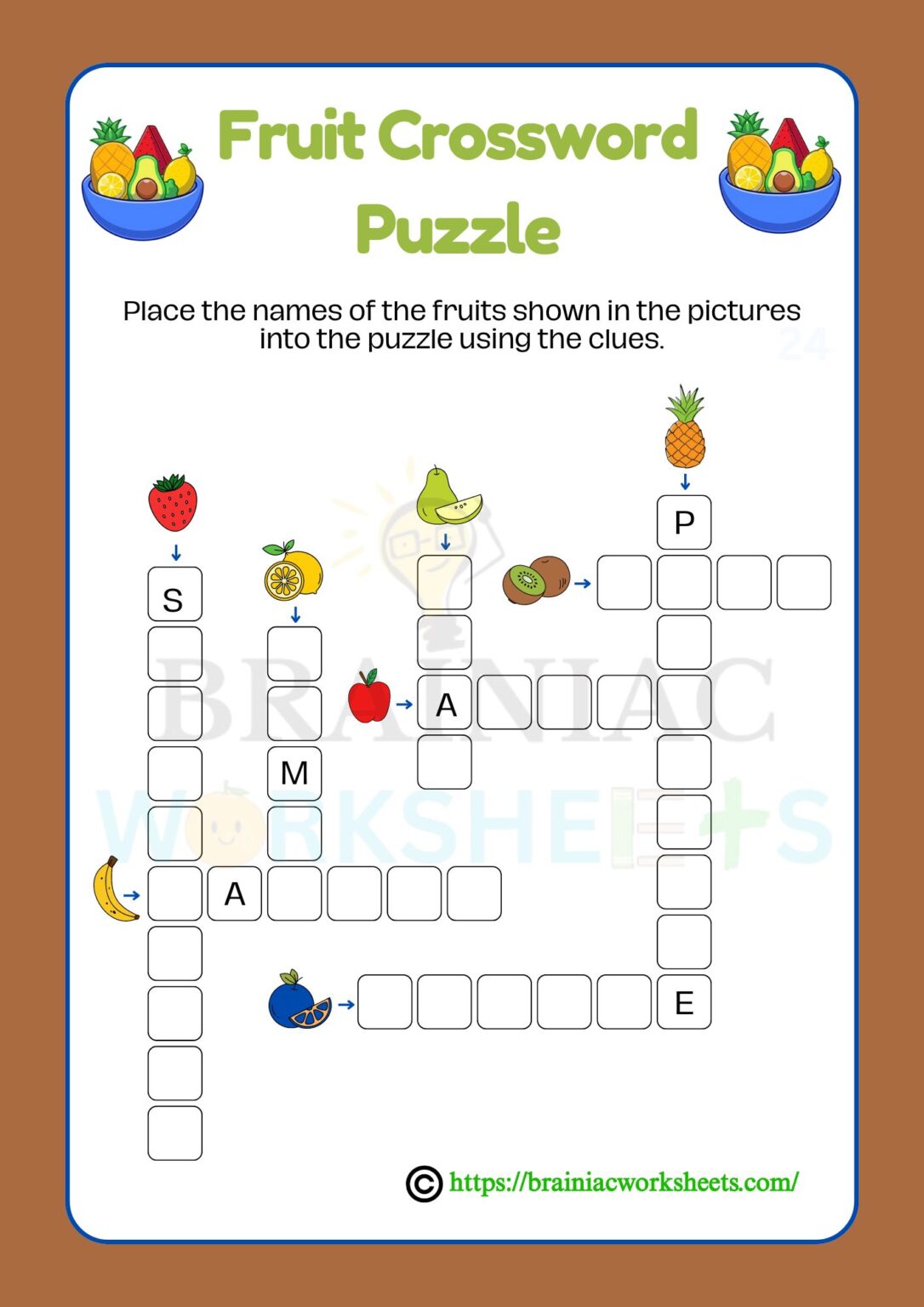 Fruit Crossword Puzzle Class 1 Worksheet - Brainiac Worksheets