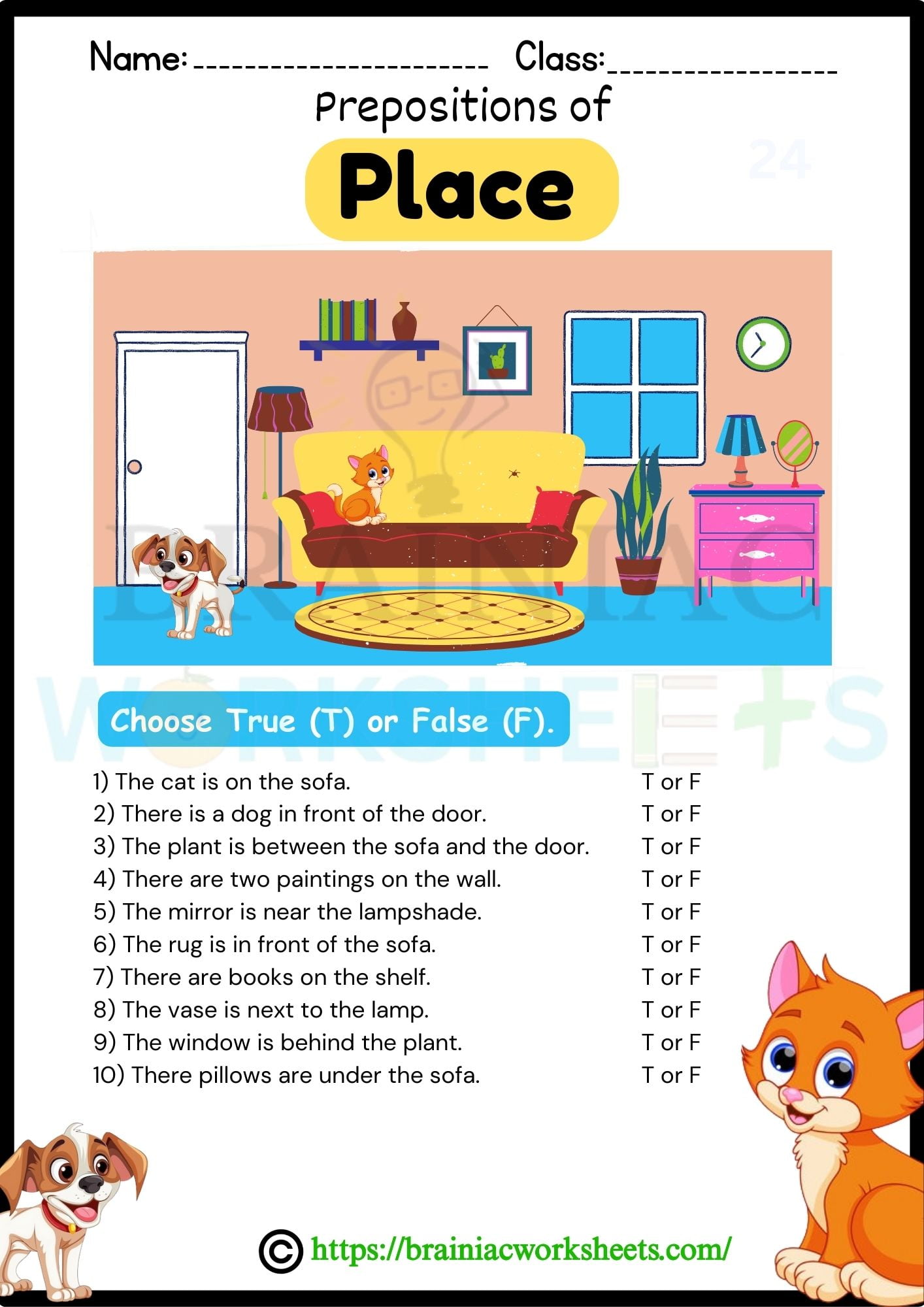 Prepositions Of Place Class 4 English Grammar Worksheet - Brainiac ...