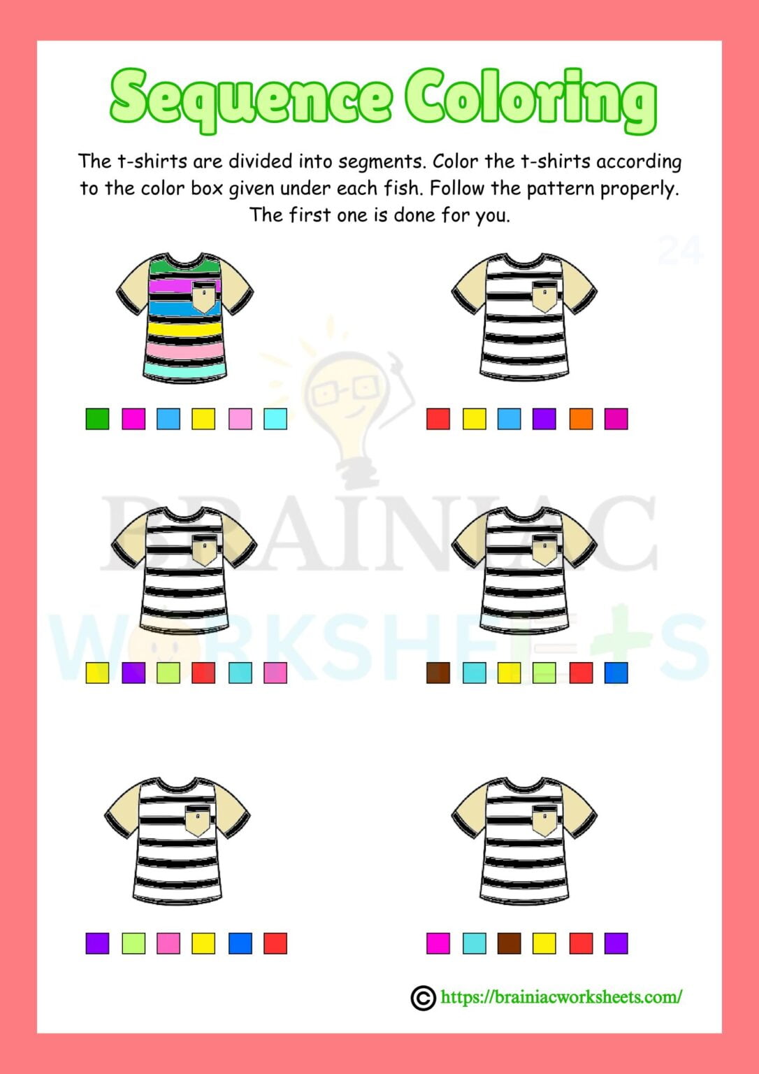 T-shirt Sequence Color Drawing Worksheet For Class 2 - Brainiac Worksheets
