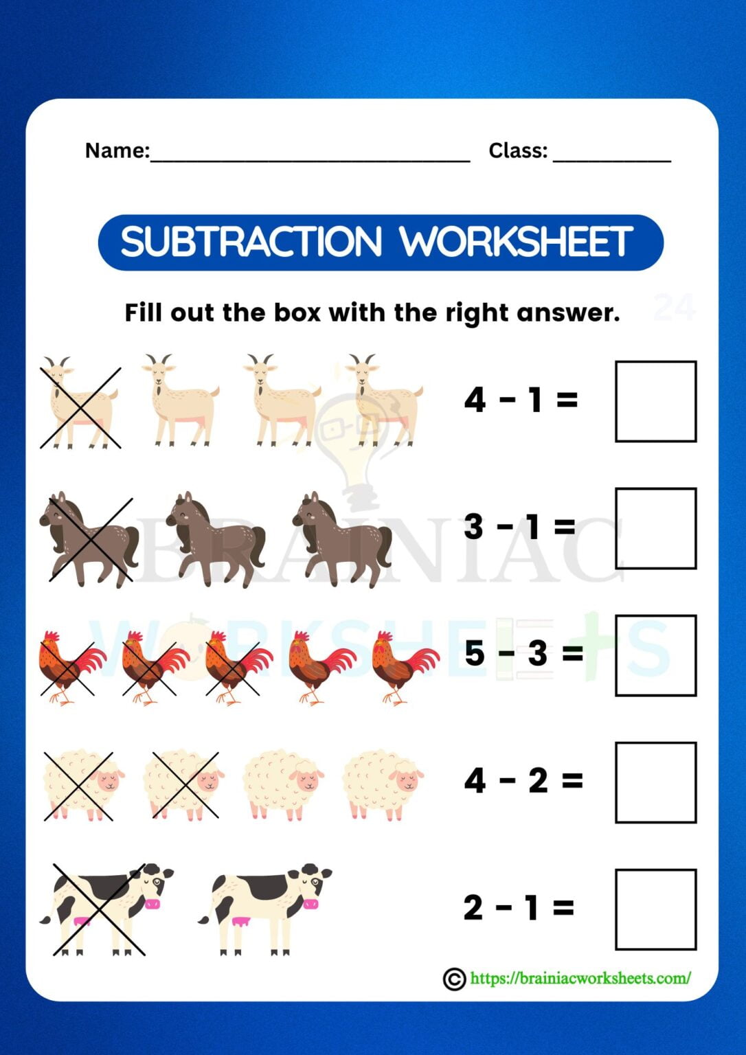 Animal Subtraction Worksheet For Class 1 - Brainiac Worksheets