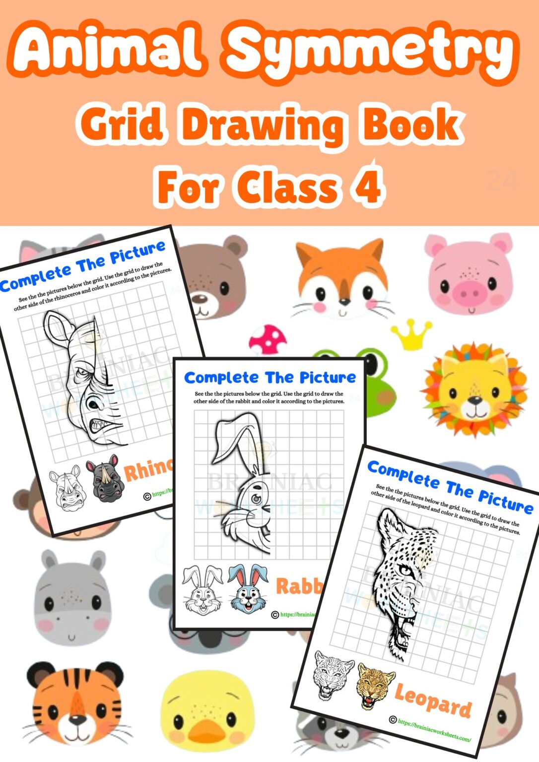Animal Symmetry Grid Drawing Book For Class 4 - Brainiac Worksheets