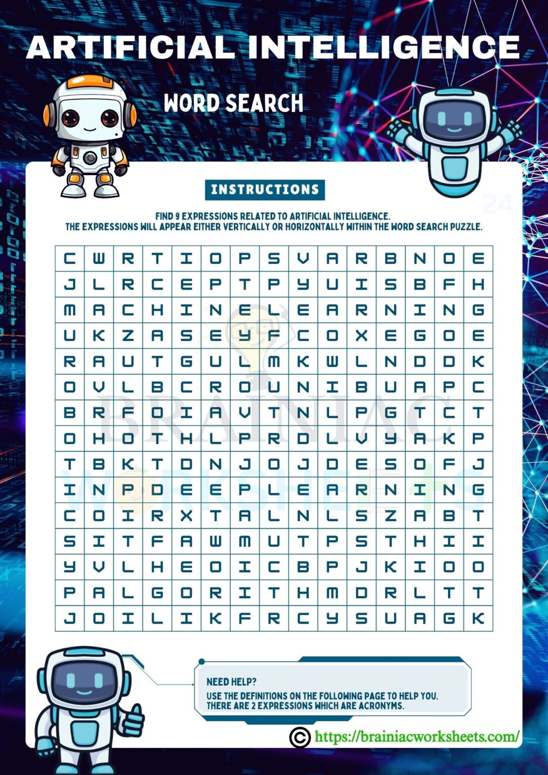 Artificial Intelligence Word Search Class 5 Computer Worksheet ...