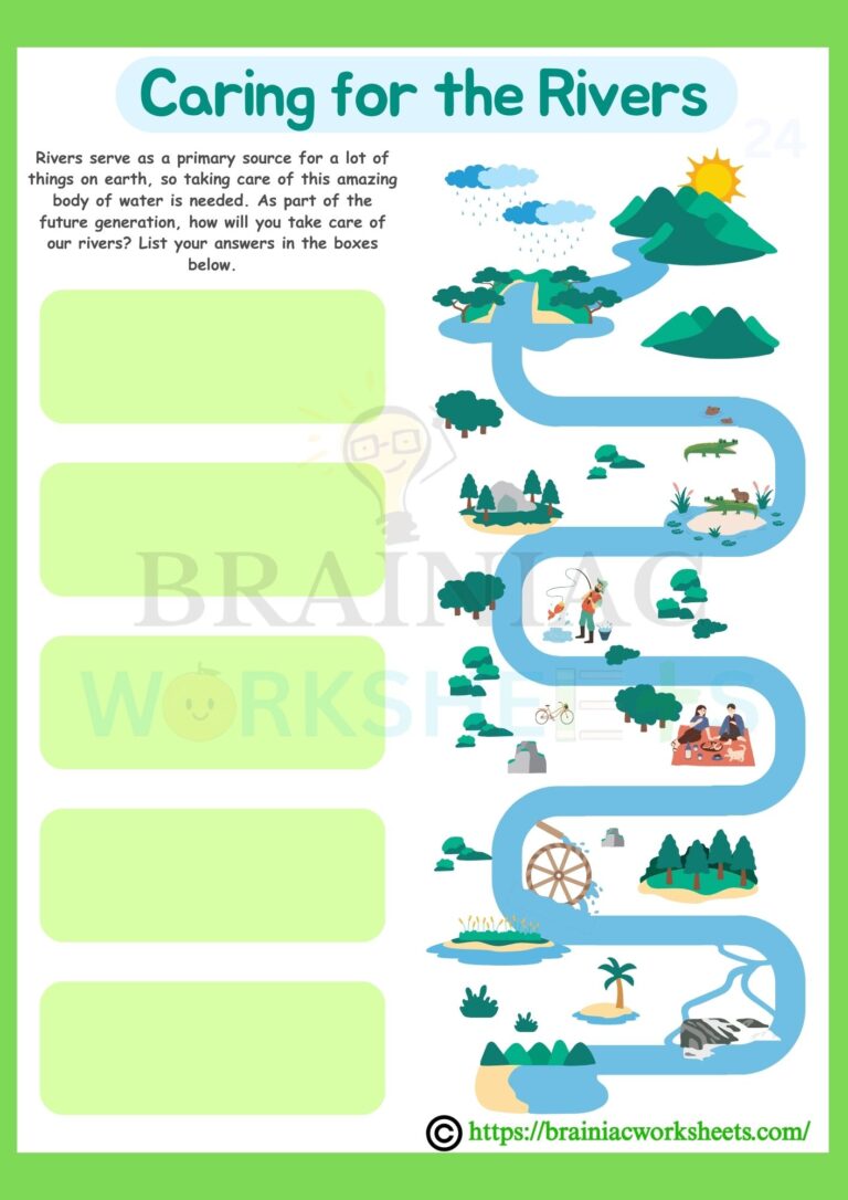 Caring for the Rivers EVS Worksheet For Class 3 - Brainiac Worksheets