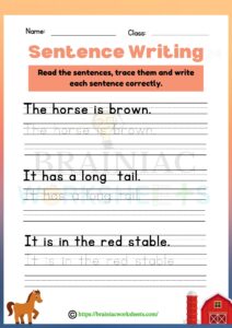 English Worksheet For Class 1 Sentence Writing Tracing - Brainiac ...