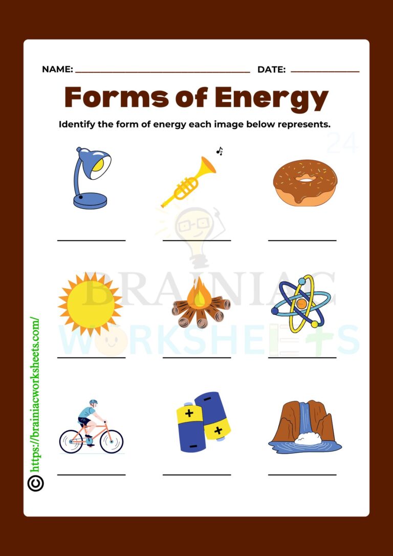 Forms of Energy Class 5 Science Worksheet - Brainiac Worksheets