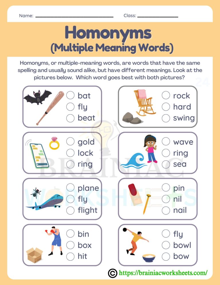 Homonyms - Multiple Meaning Words Ukg English Worksheet - Brainiac ...