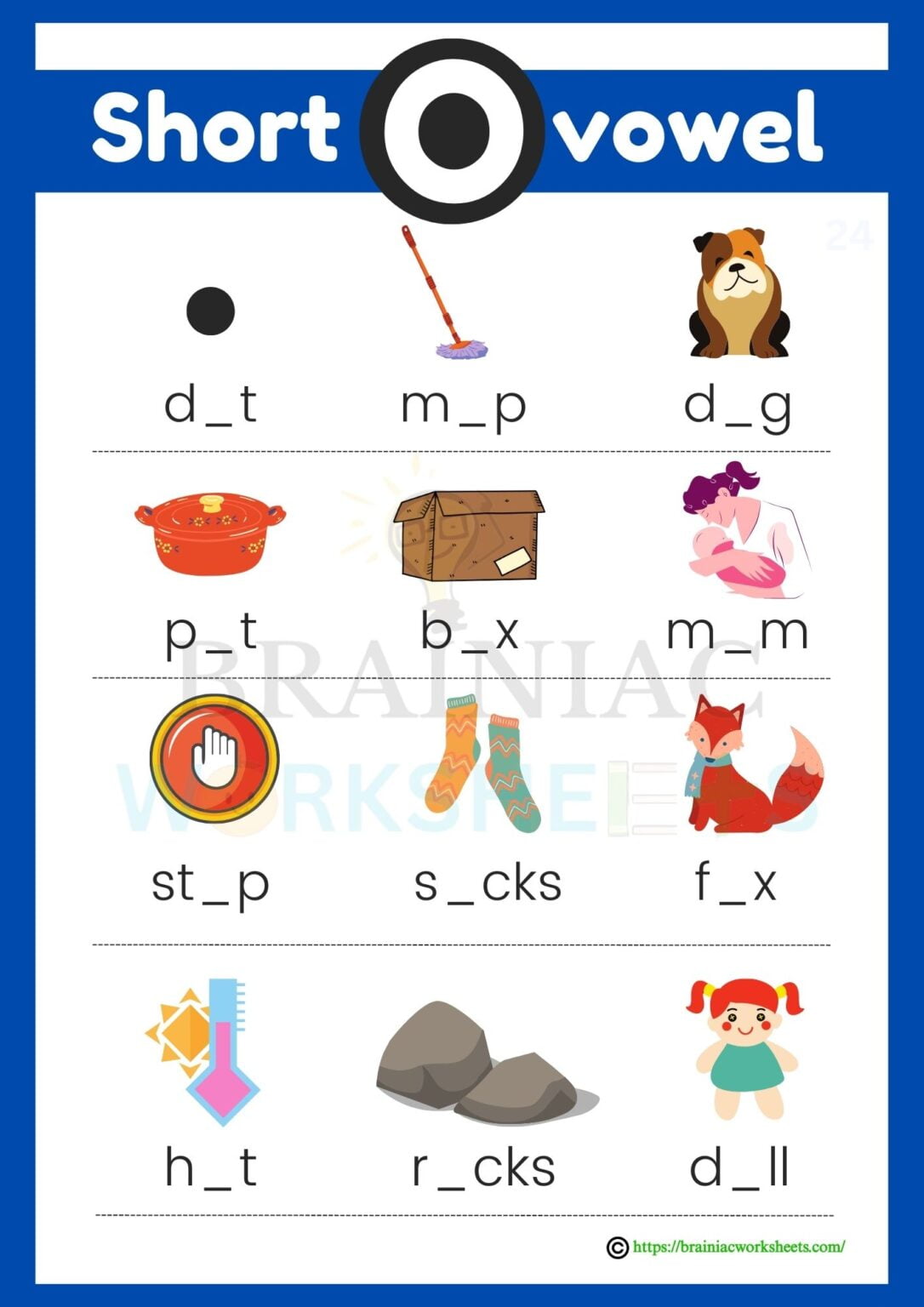 Phonics Short O Vowel Ukg English Worksheet - Brainiac Worksheets