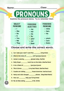 Pronouns Worksheet For Class 4 Parts Of Speech - Brainiac Worksheets