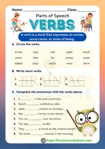 Verbs Worksheet For Class 4 Parts Of Speech - Brainiac Worksheets