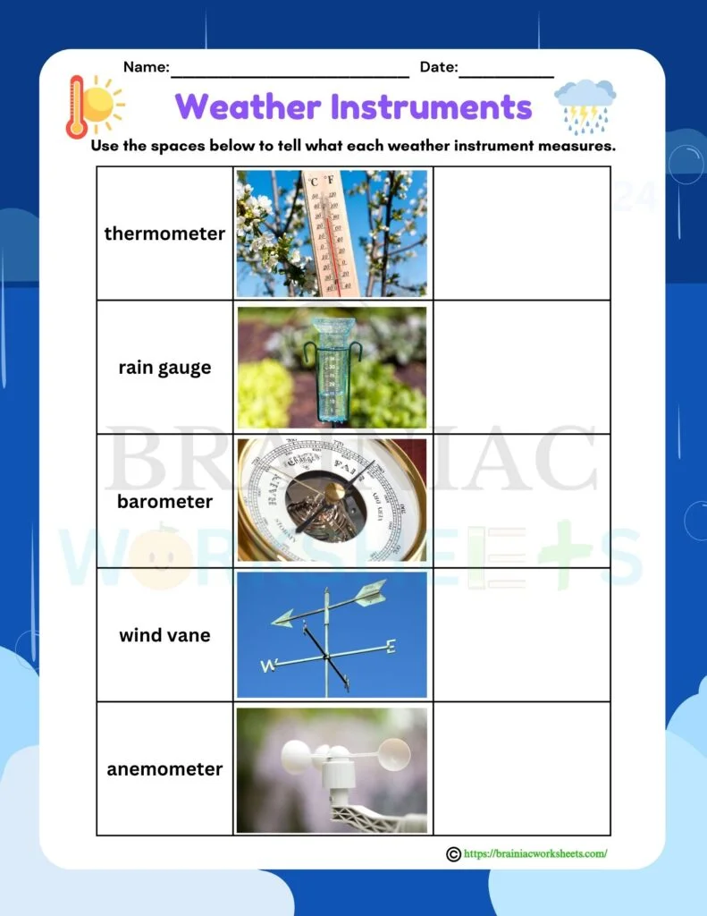 Weather Tools Worksheet Weather Tools | TPT