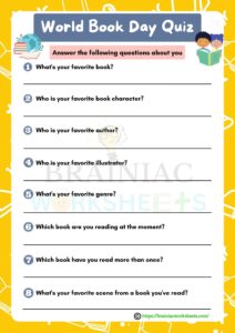 World Book Day Quiz Class 5 English Worksheet - Brainiac Worksheets