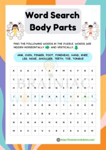 Body Parts Word Search Science Worksheet For Class 2 - Brainiac Worksheets