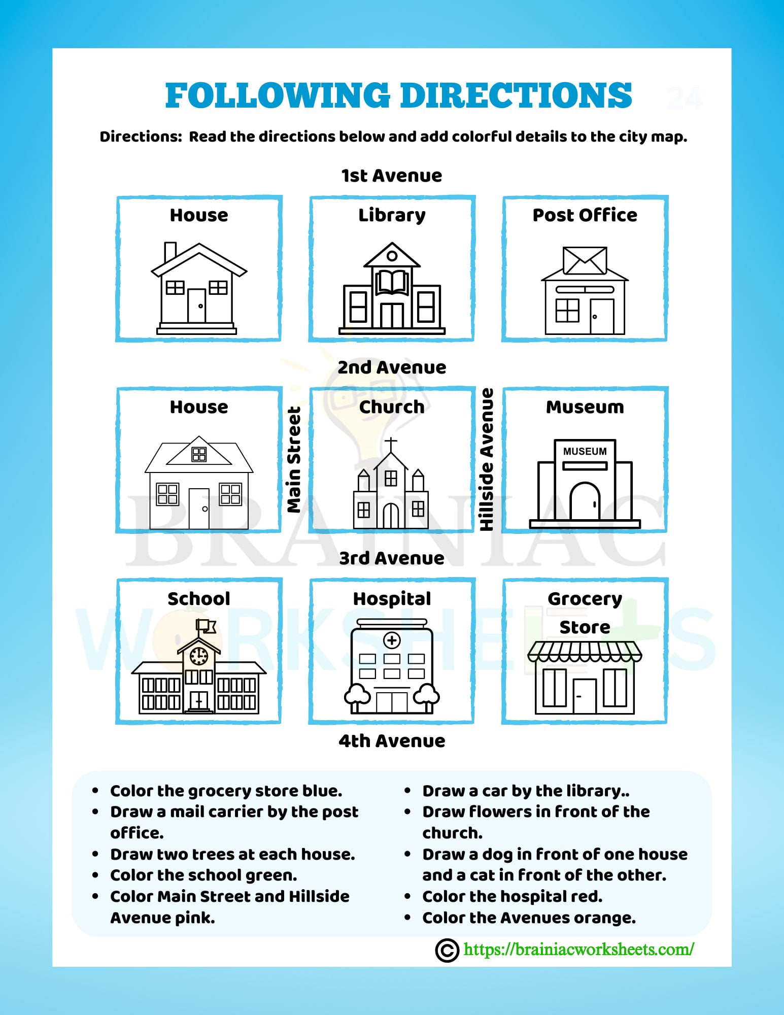 City Map Following Directions GK Worksheet For Class 2 - Brainiac ...