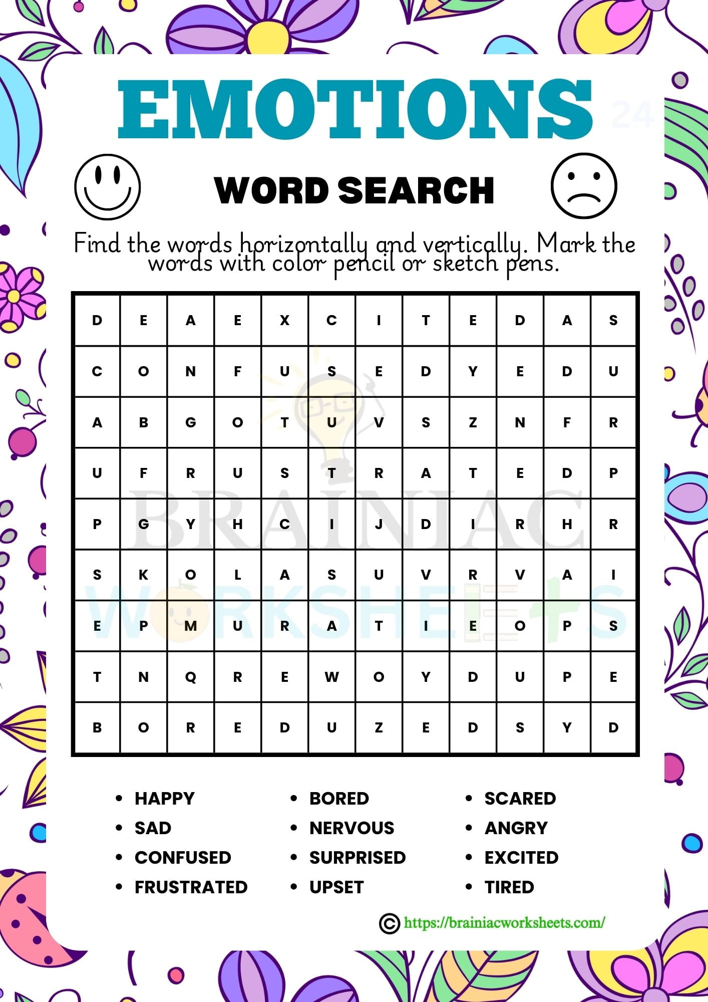 English Worksheet For Class 4 Emotions Word Search - Brainiac Worksheets