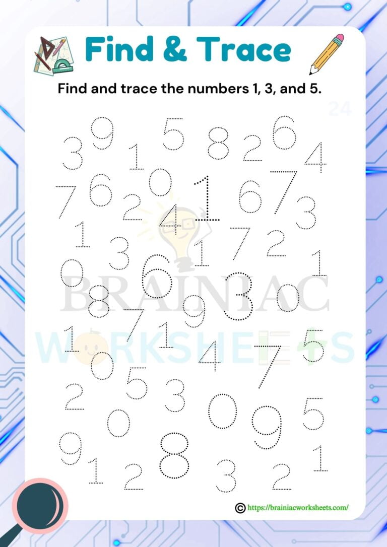 Find and Trace Numbers Lkg Maths Worksheet - Brainiac Worksheets