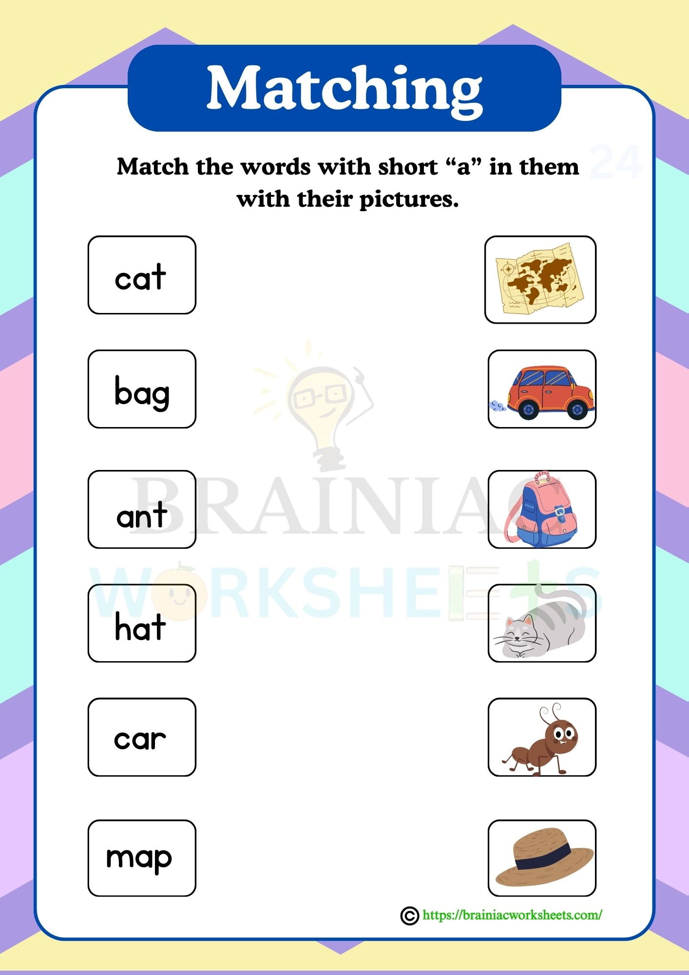 Lkg English Worksheet Matching Pictures With Short 'A' Words - Brainiac ...