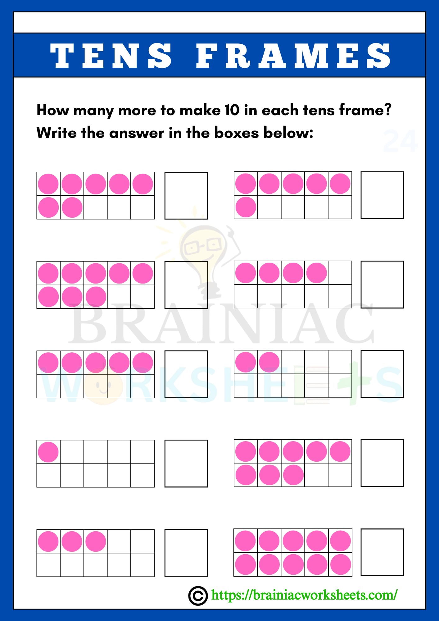 Tens Frame Addition Ukg Maths Worksheet - Brainiac Worksheets