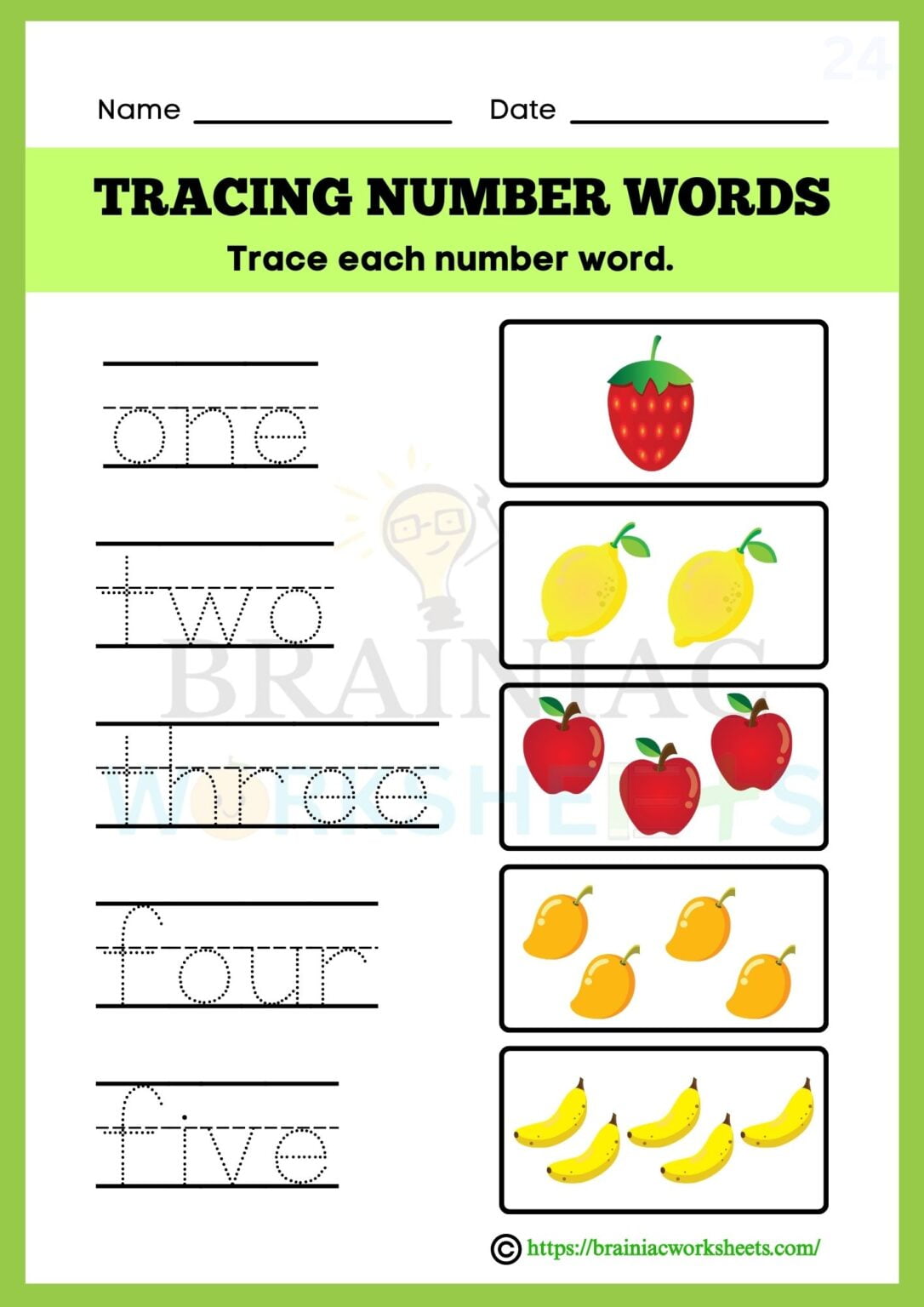 Lkg Maths Worksheet Tracing Number Words 1-10 - Brainiac Worksheets