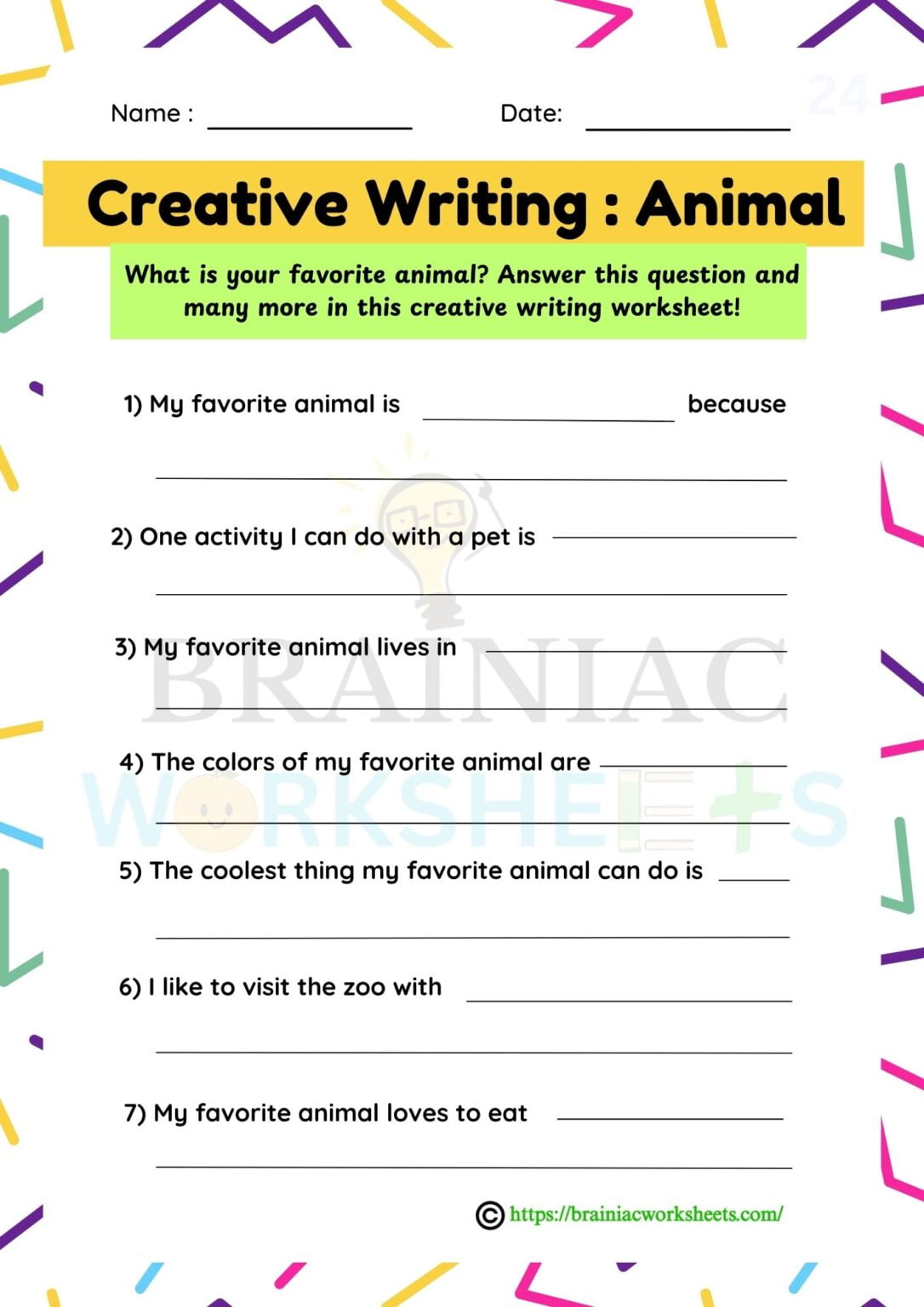 Animal Creative Writing English Worksheet For Class 3 - Brainiac Worksheets