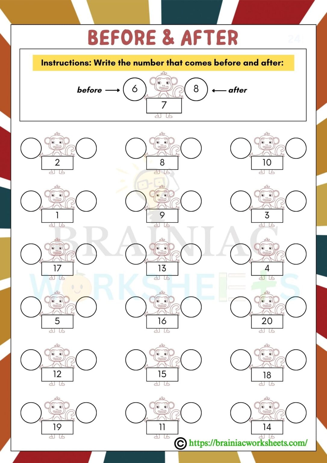 Before And After Ukg Maths Worksheet - Brainiac Worksheets