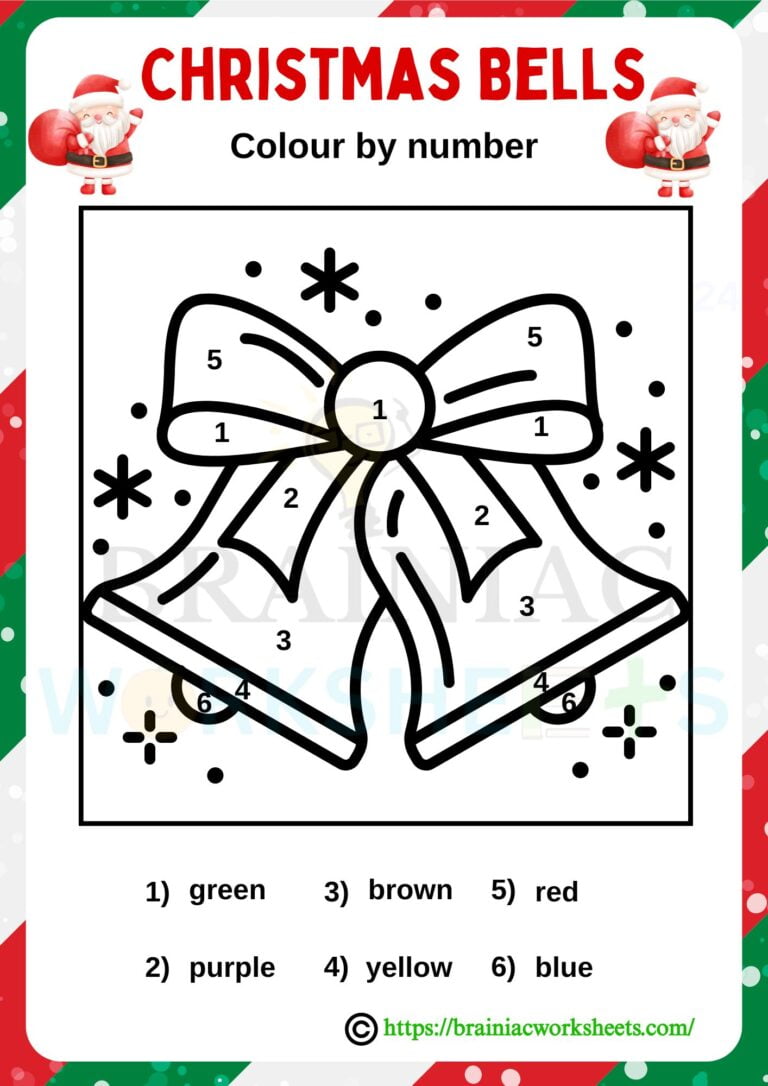 Christmas Bells Color by Number Drawing Worksheet For Class 1 ...