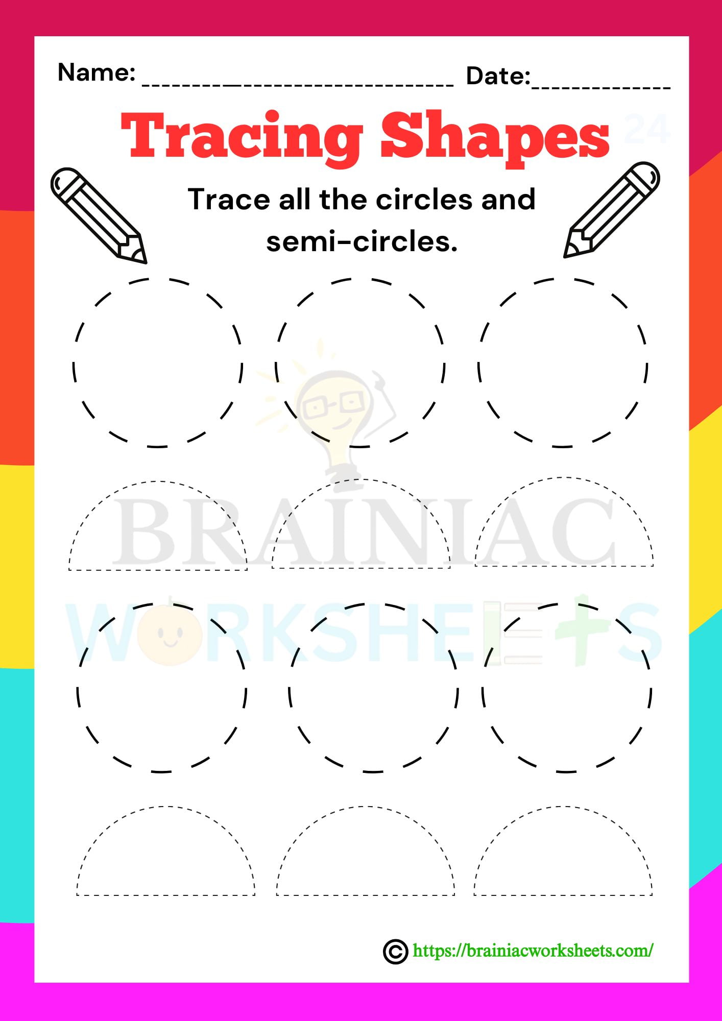 Circle And Semi Circle Shapes Tracing Ukg Maths Worksheet - Brainiac ...