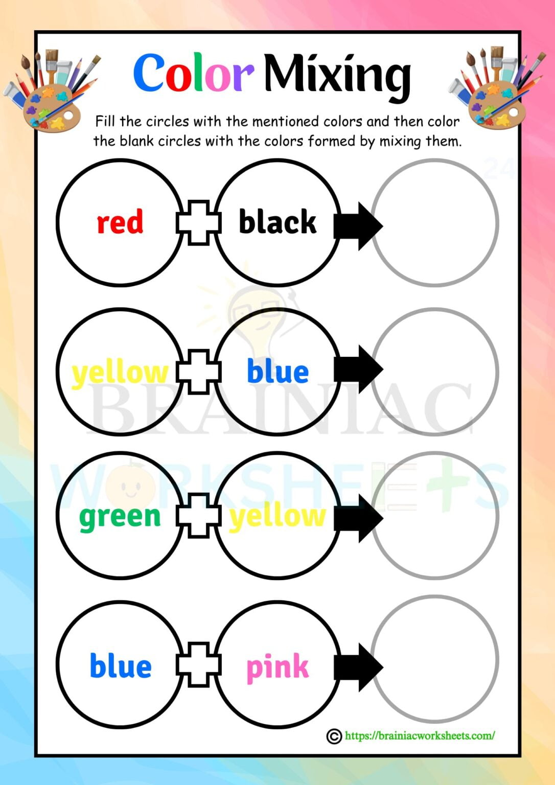 Color Mixing Drawing Worksheet For Class 4 - Brainiac Worksheets