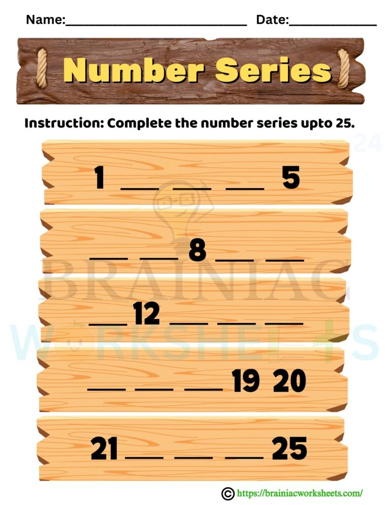 Complete The Number Series Upto 25 Lkg Maths Worksheet - Brainiac ...