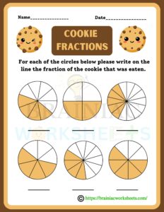 Cookie Fractions Maths Worksheet For Class 4 - Brainiac Worksheets