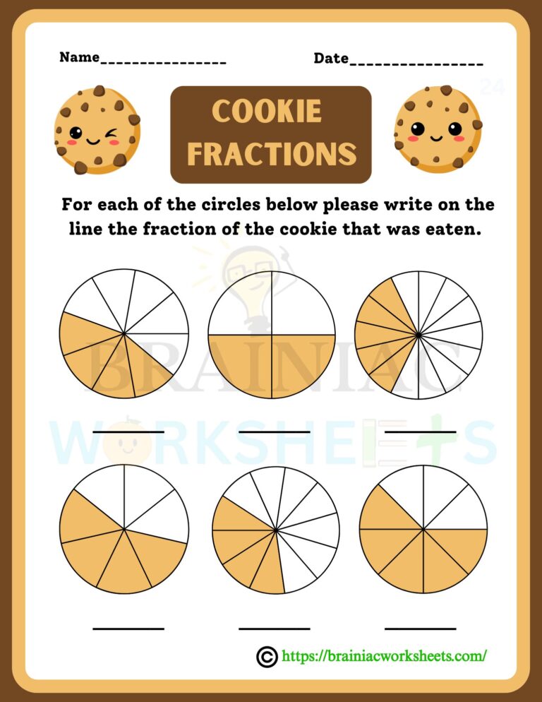 Cookie Fractions Maths Worksheet For Class 4 - Brainiac Worksheets