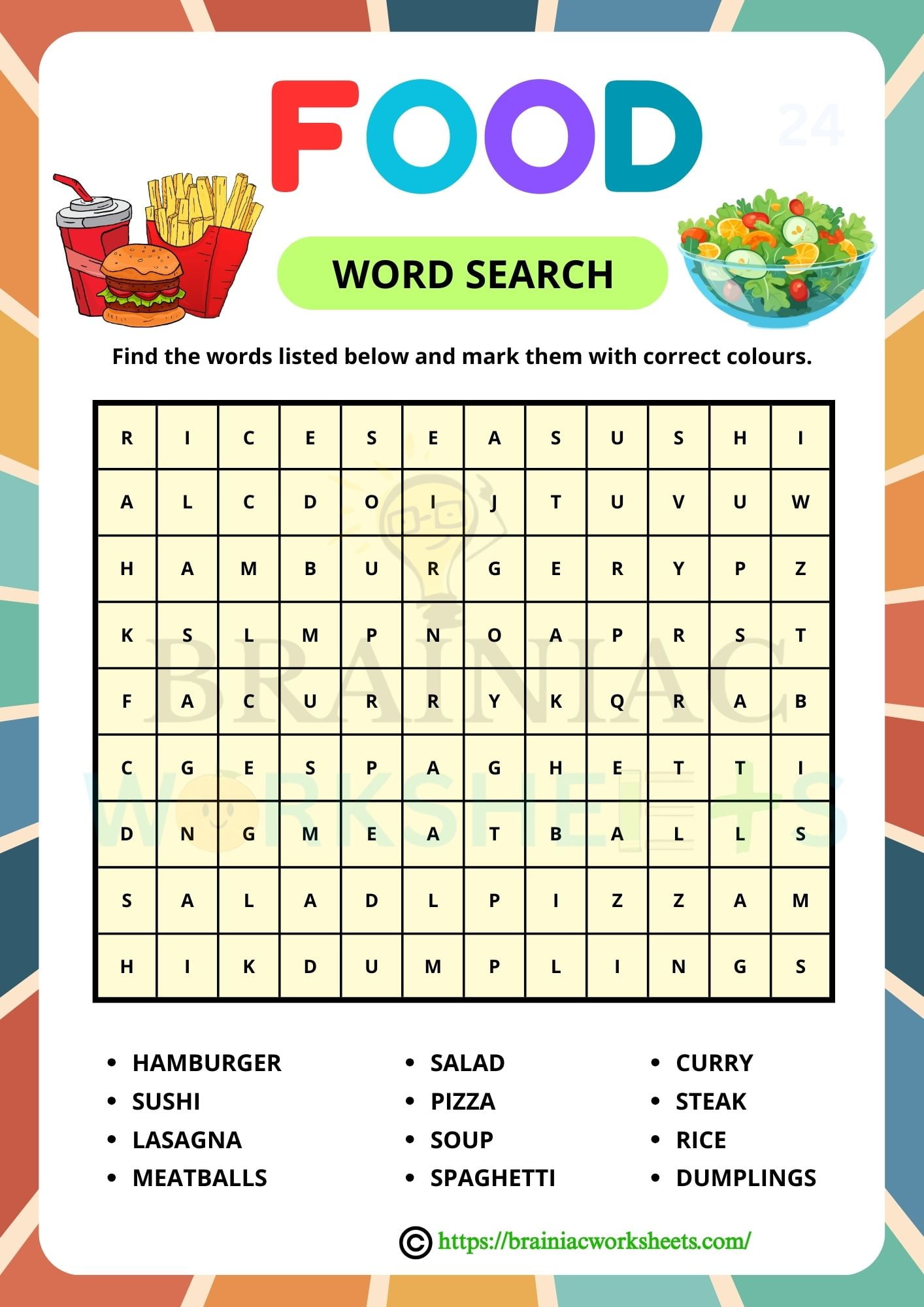 Food Vocabulary Word Search Activity English Worksheet For Class 5 ...