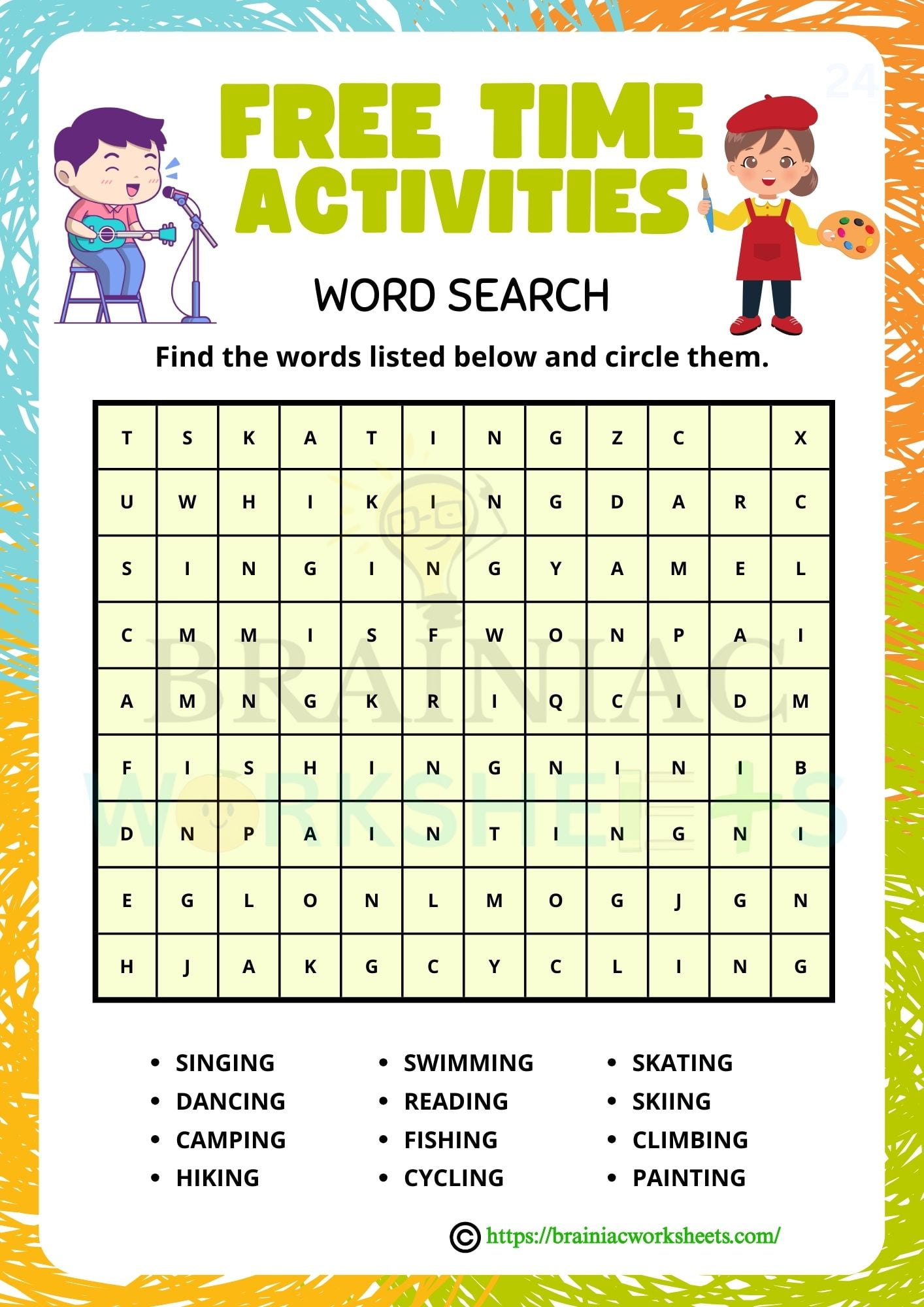 Free Time Activities Word Search English Worksheet For Class 4 ...