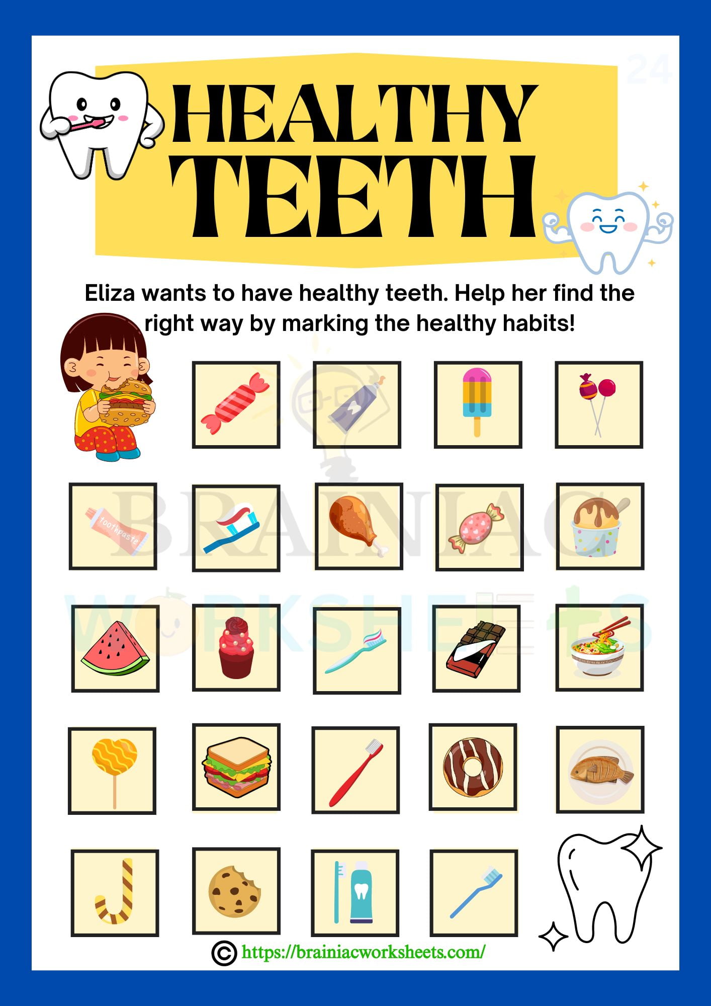 Healthy Teeth Habits English Worksheet For Class 1 - Brainiac Worksheets