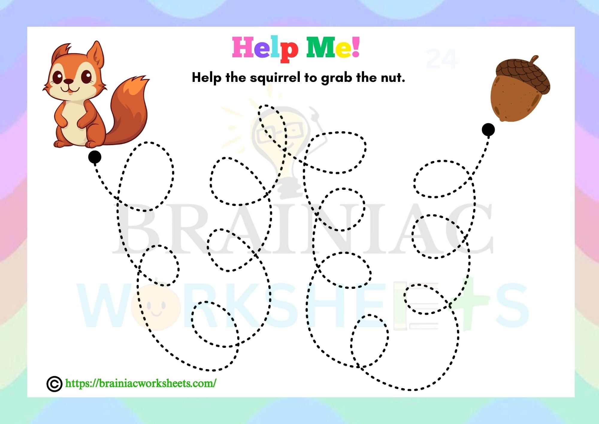 Help The Squirrel Tracing Line Drawing Sheet for Class 1 - Brainiac ...