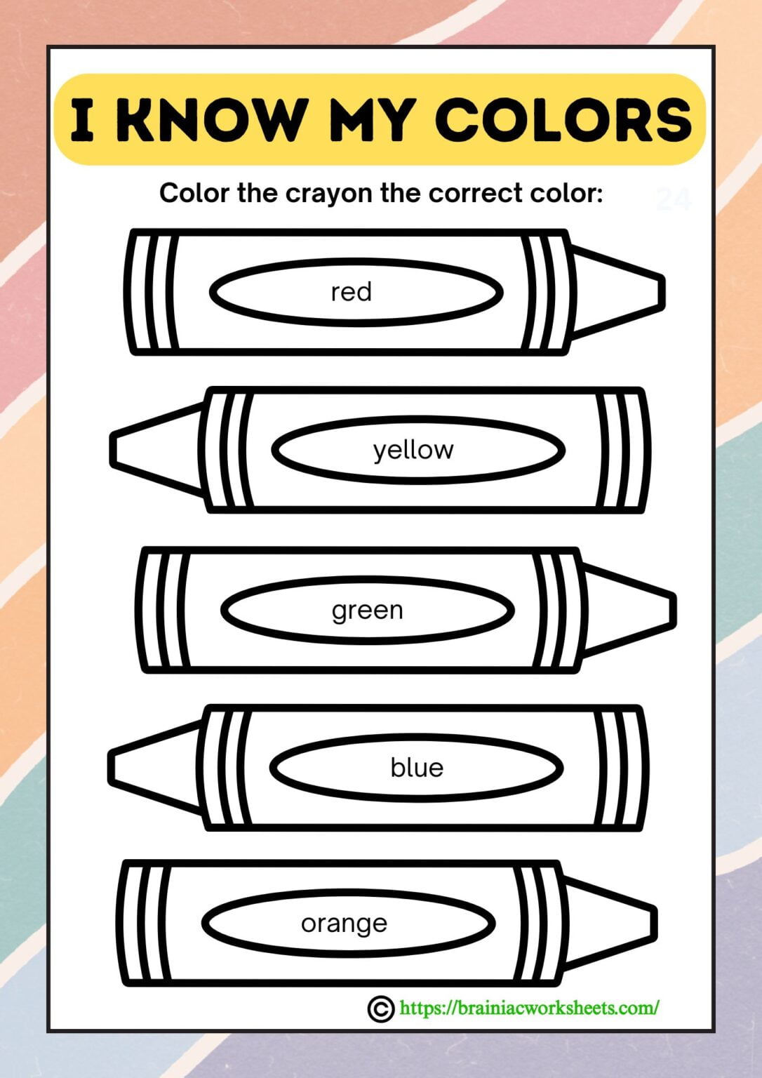 I Know My Colors Crayon Coloring Lkg Drawing Worksheet - Brainiac ...