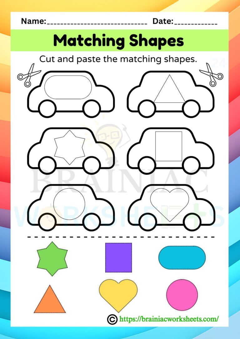 Matching Shapes Cut Paste Activity Ukg Maths Worksheet - Brainiac ...