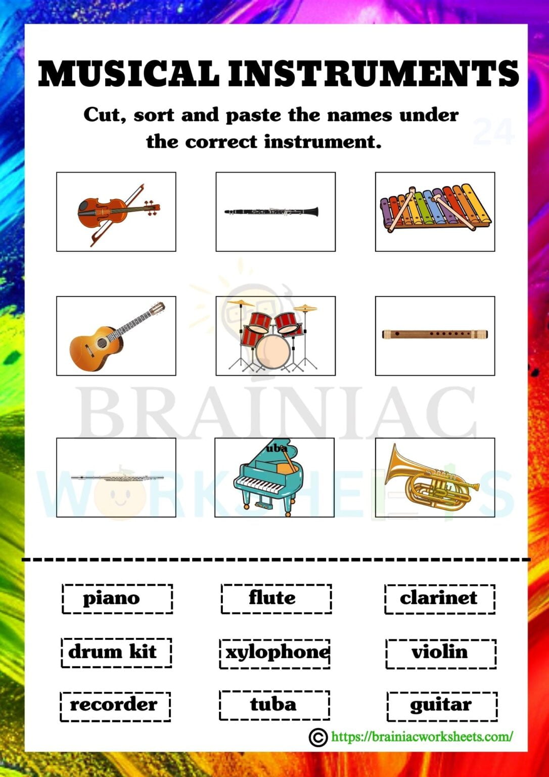 Musical Instruments Names Cut And Paste Activity GK Worksheet For Class ...