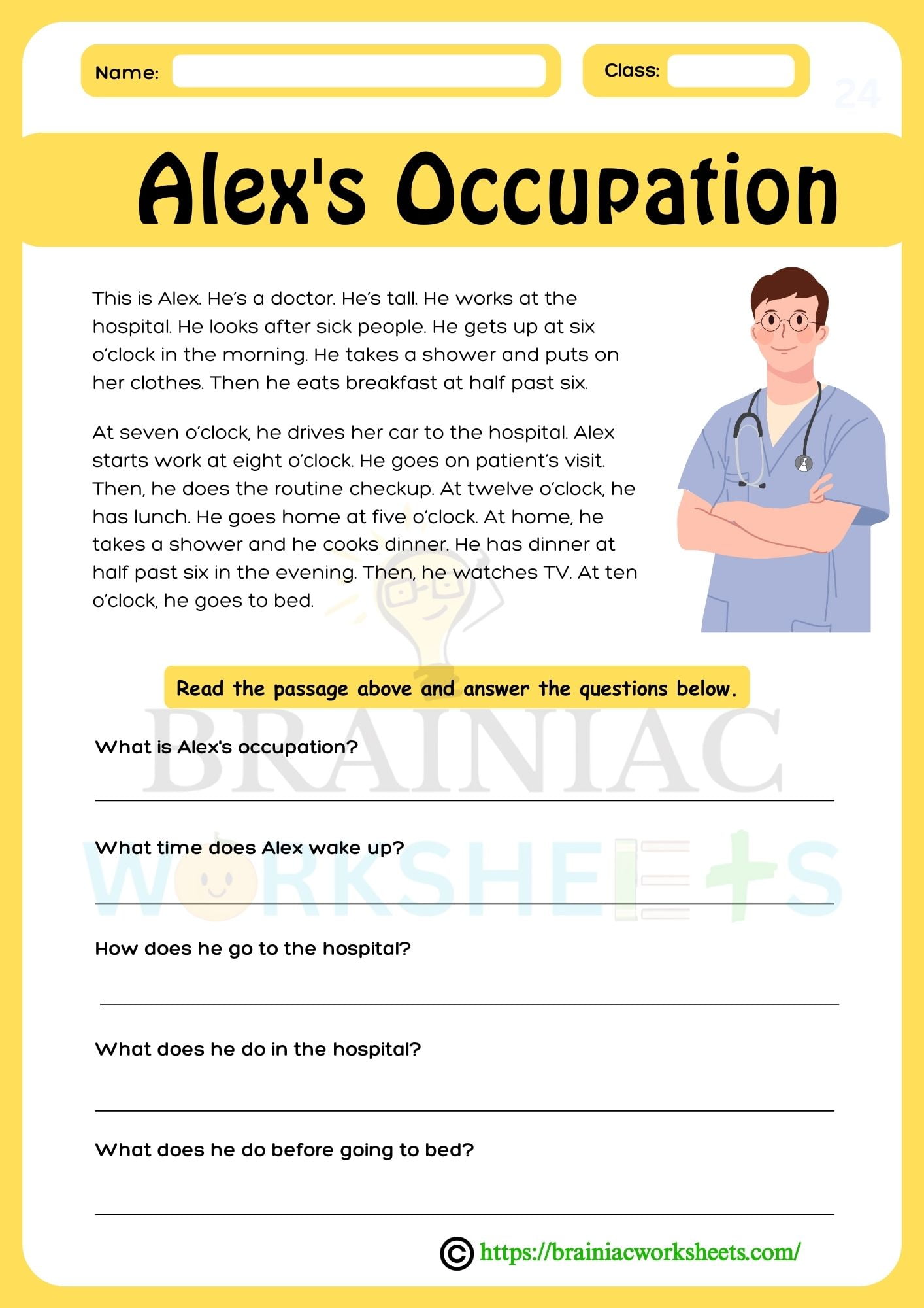 Occupation Reading Comprehension English Worksheet For Class 3 ...
