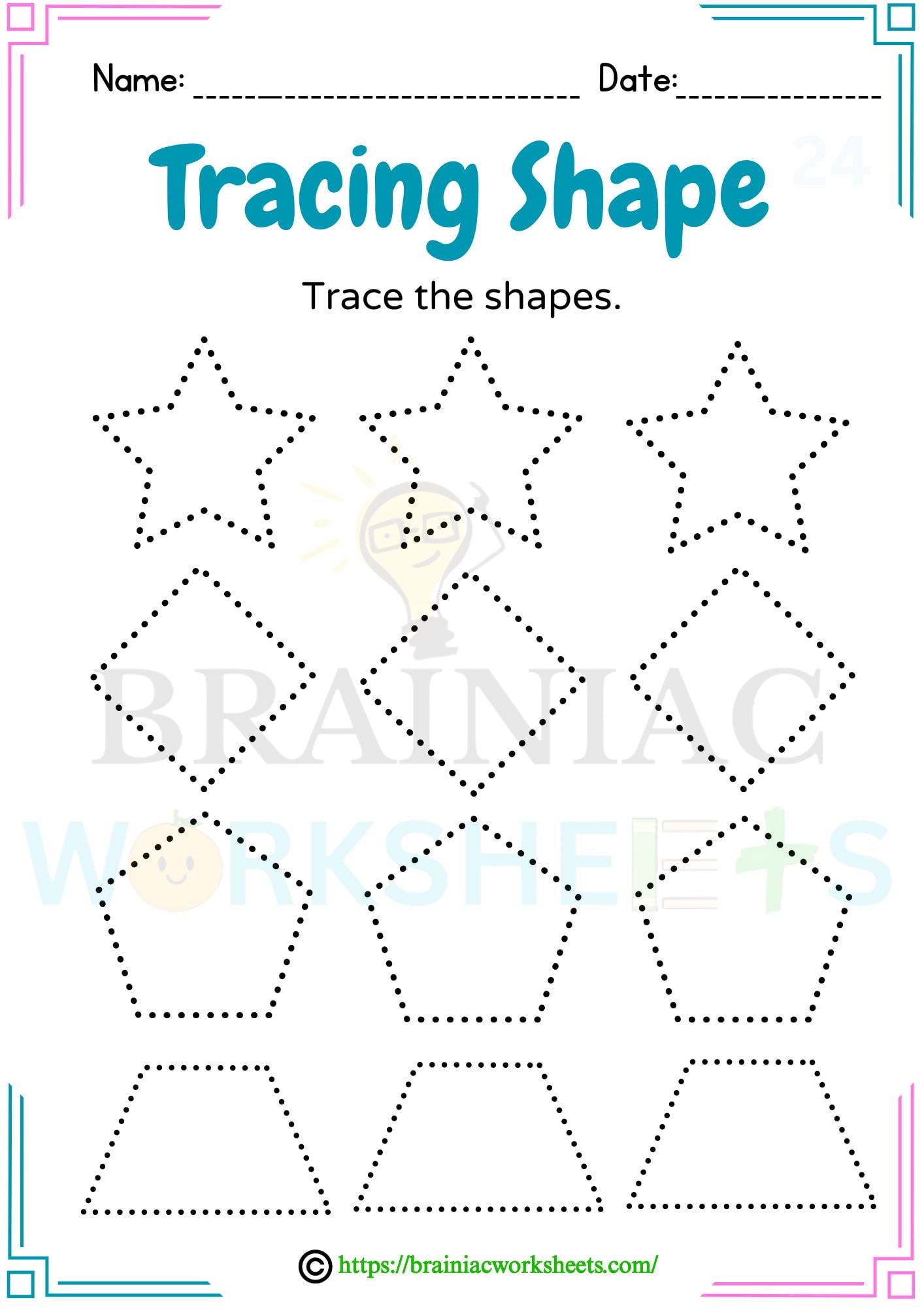 Shapes Tracing Ukg Maths Worksheet - Brainiac Worksheets