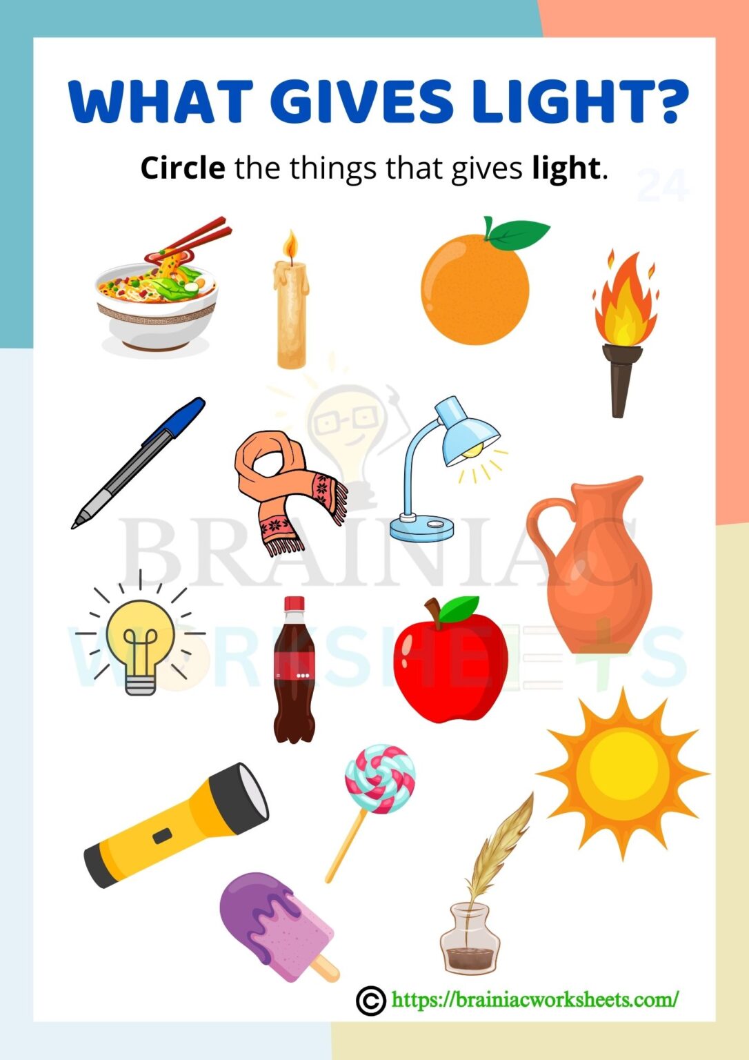 Things That Gives Lights Science Worksheet For Class 1 - Brainiac ...