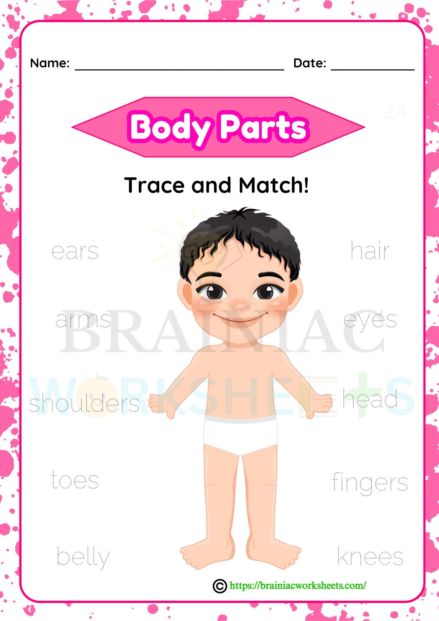 Trace and Match Body Parts Science Worksheet For Class 1 - Brainiac ...