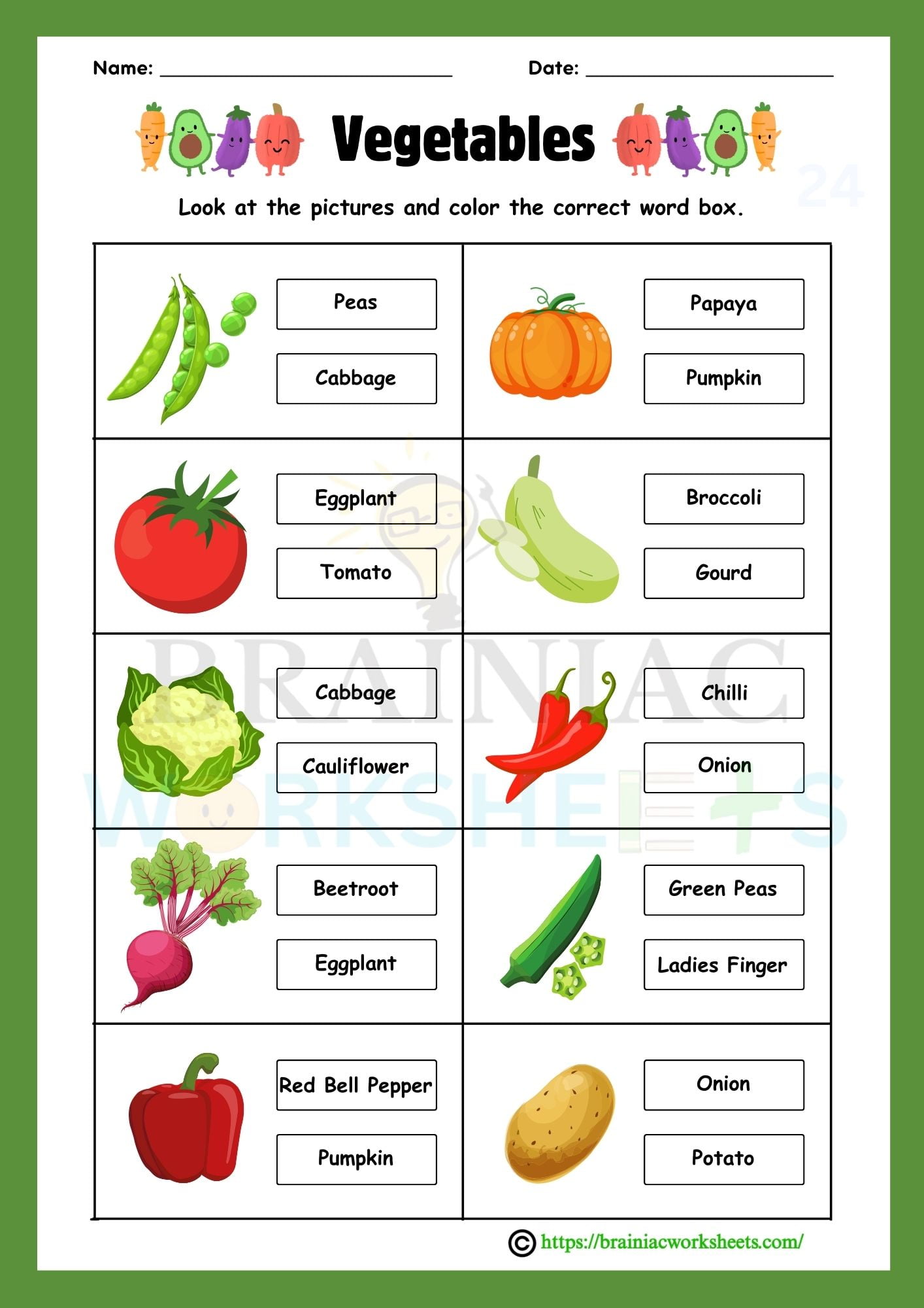 Vegetables Vocabulary English Worksheet For Class 1 - Brainiac Worksheets
