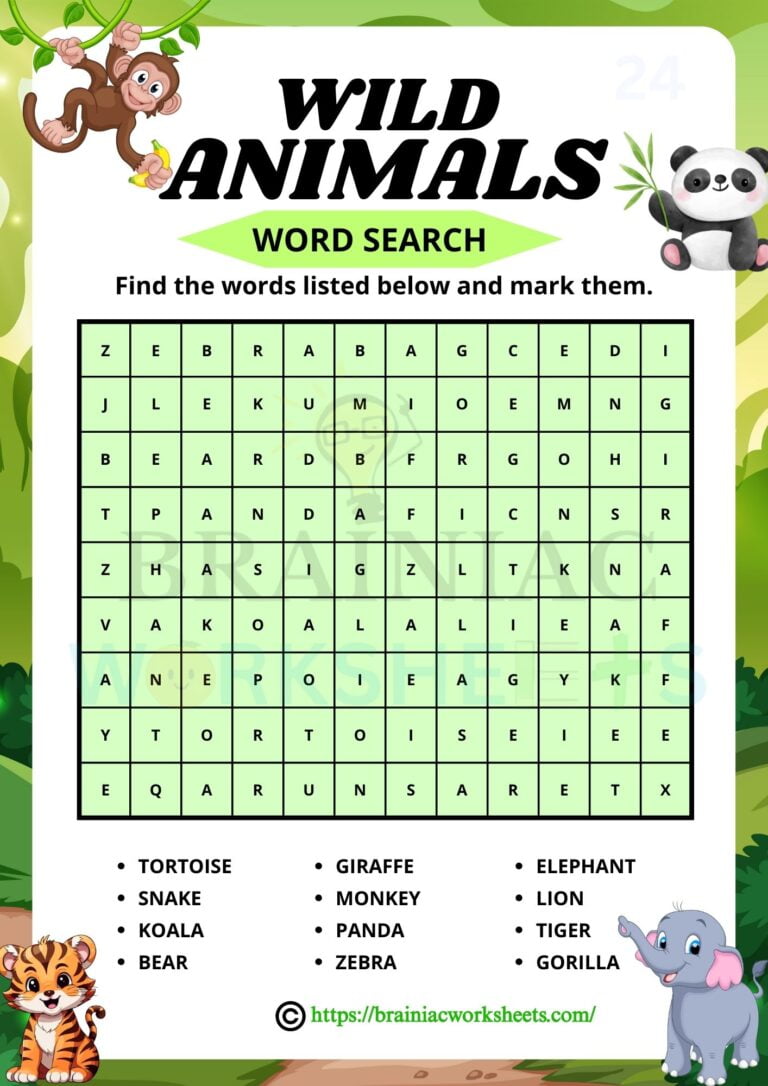 Wild Animals Word Search English Worksheet For Class 2 - Brainiac ...